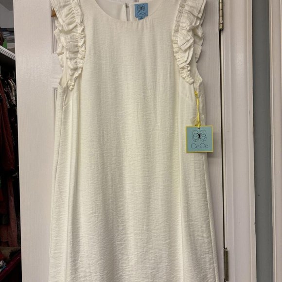 CeCe | Dresses | Nwt Cece White Ruffle Sleeve Lined Dress Size 2 Casual ...